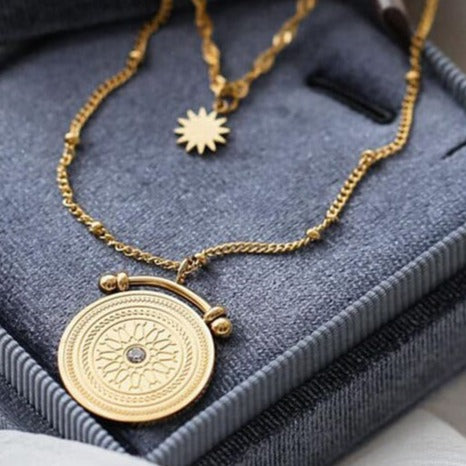 18KT Gold Plated Roman Compass Layered Necklace – Atulya Jewellers